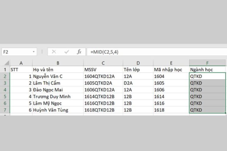 Cách sử dụng hàm LEFT, RIGHT, MID trong Excel đơn giản
