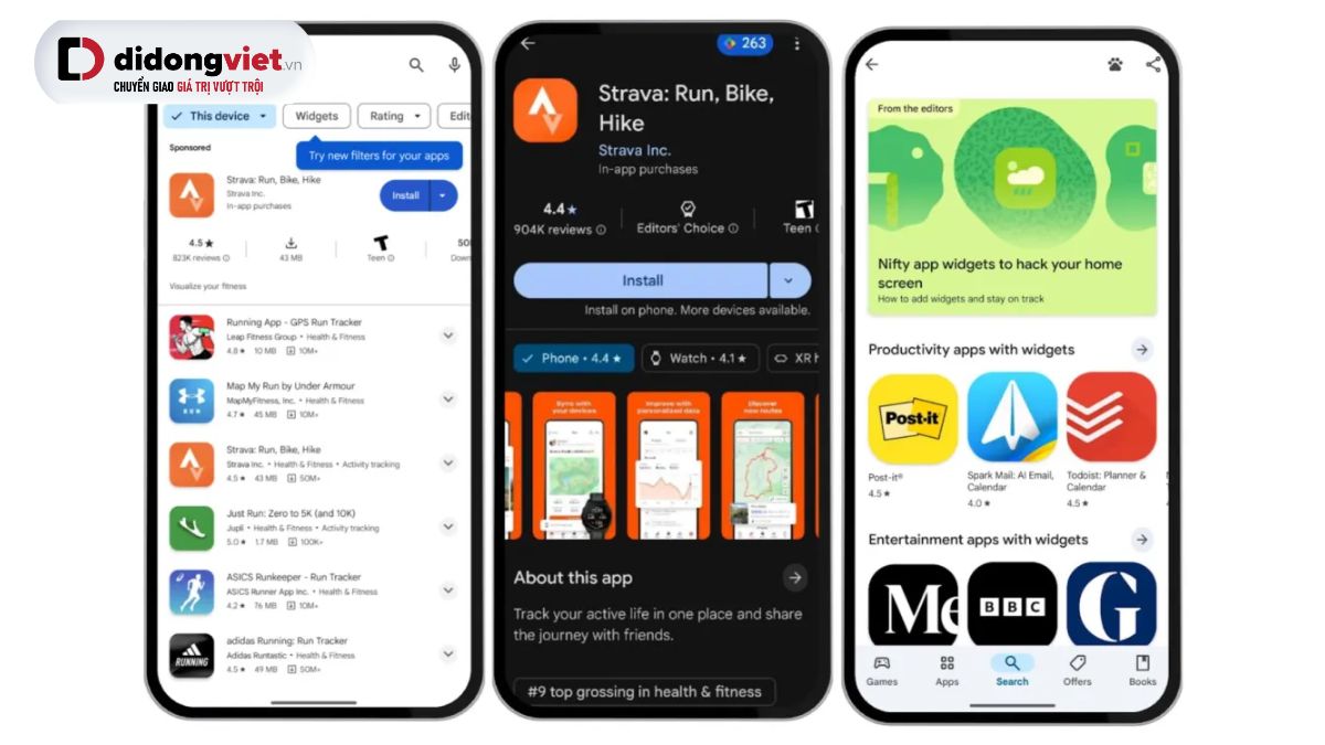 Google đẩy mạnh widgets Android với bộ lọc mới trên Play Store